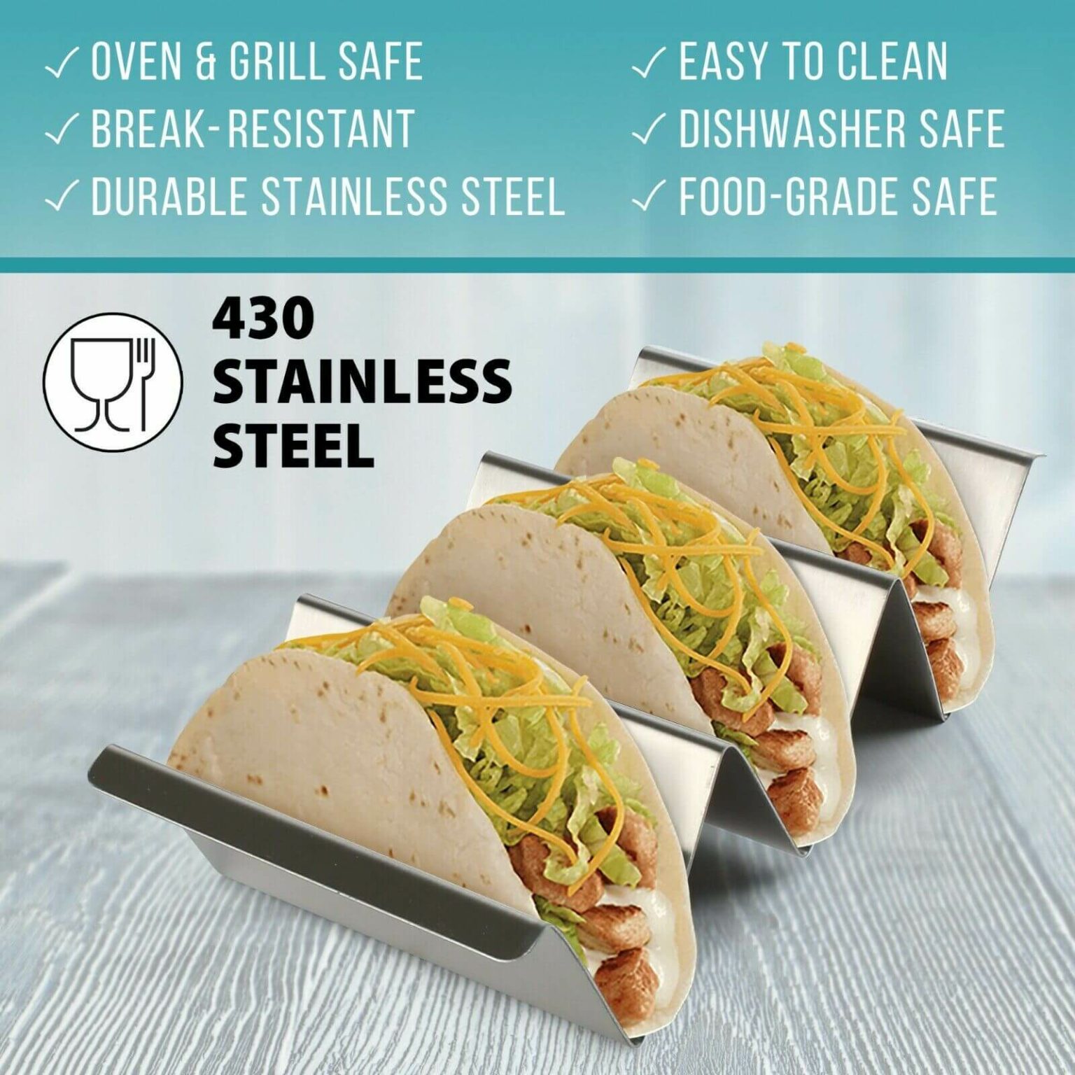 Taco Tuesday Holder Stands Set 4 Piece Safe Rack Tray Oven Grill ...