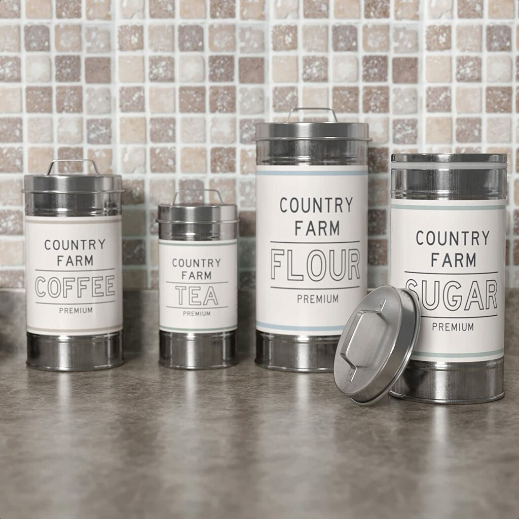 Kitchen Canisters Set Rustic Farmhouse Decor Metal Galvanized ...