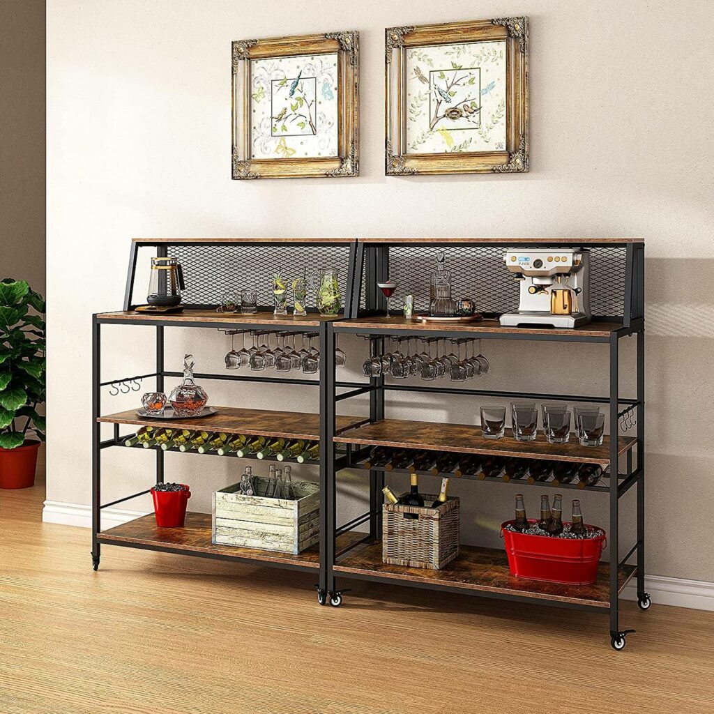Modern Wine Bar Cabinet Movable Wheels 41 In Liquor Bottles Rack ...