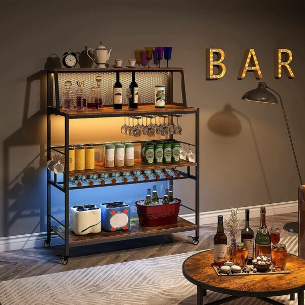 Modern Wine Bar Cabinet Movable Wheels 41 In Liquor Bottles Rack ...