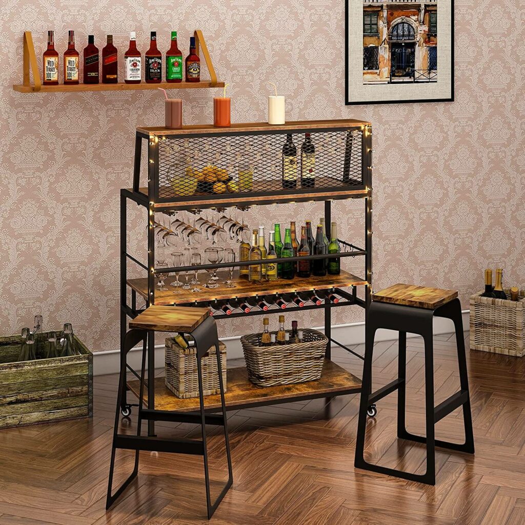 Modern Wine Bar Cabinet Movable Wheels 41 In Liquor Bottles Rack ...